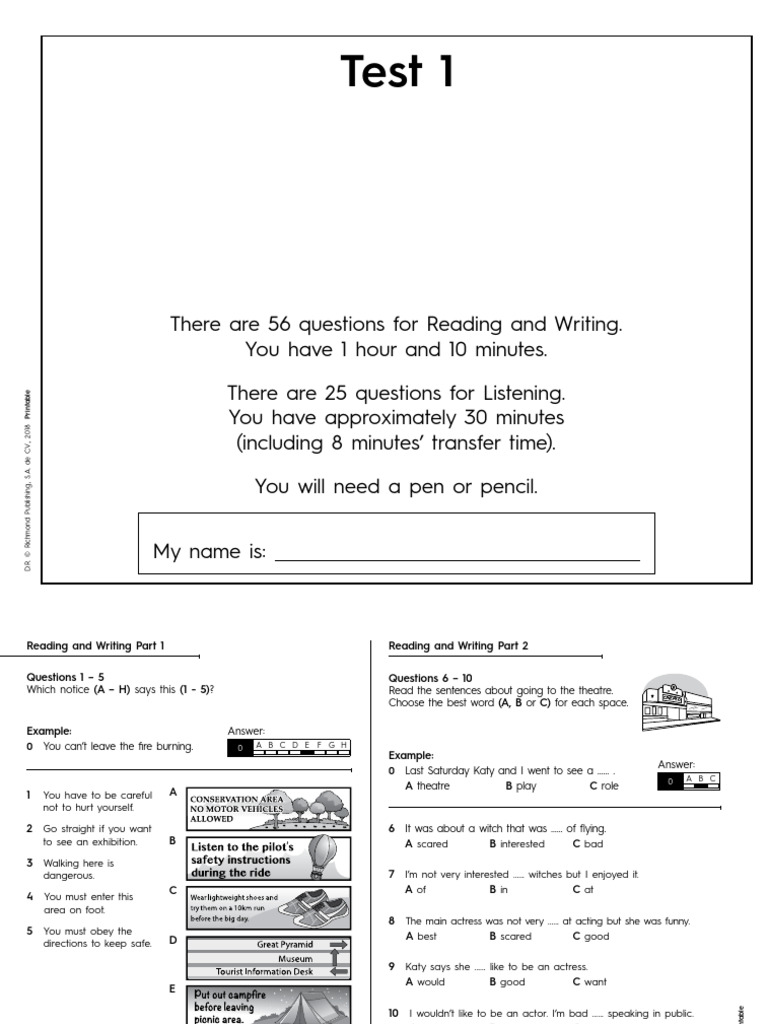 Key For Schools Practice Test 1 | Download Free PDF | Count Dracula