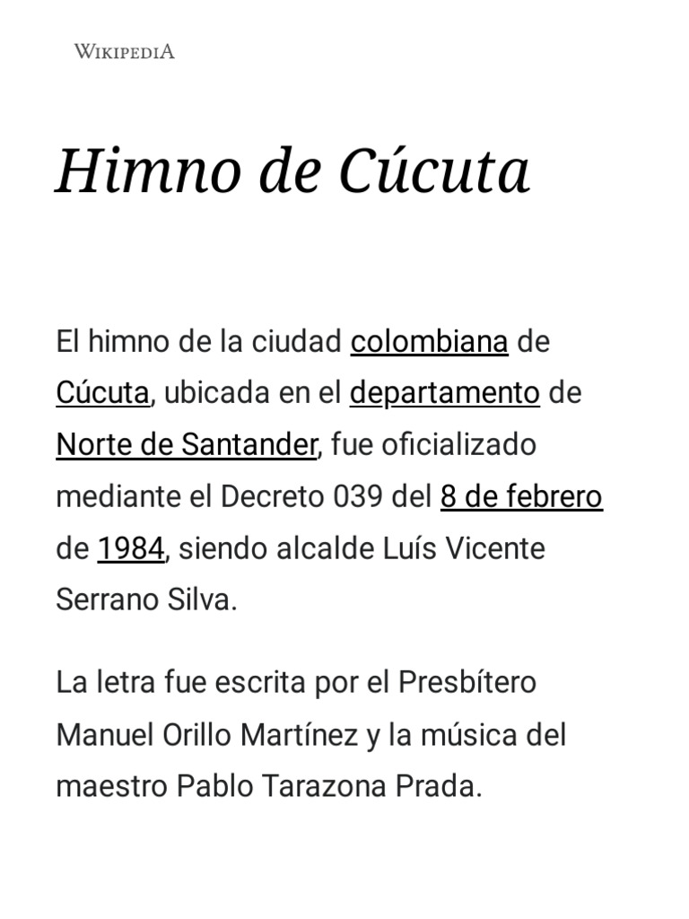 Himno de Cúcuta - Wikipedia, La Enciclopedia Libre | PDF