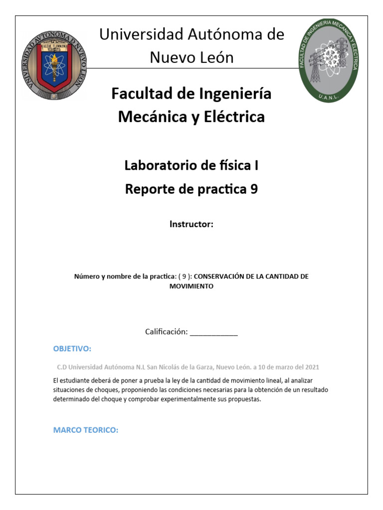 Practica 9 Lab Fisica 2 | PDF | Impulso | Movimiento (física)