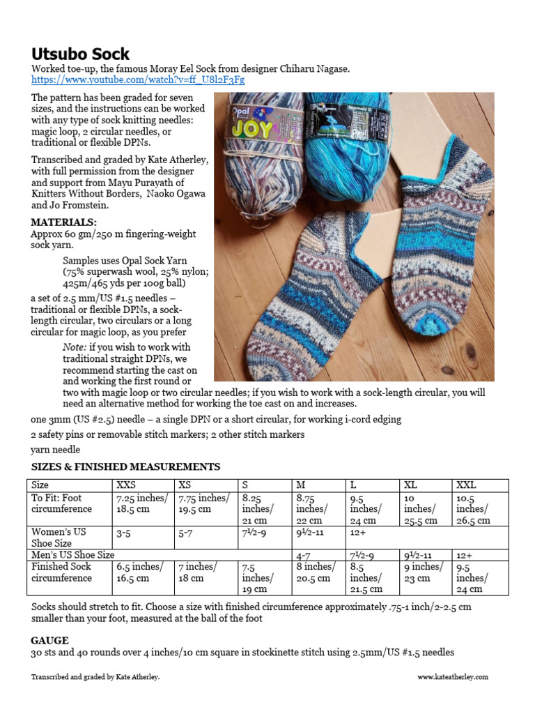 Utsubo Sock Englishversion v1 | PDF | Knitting | Knitting Needle