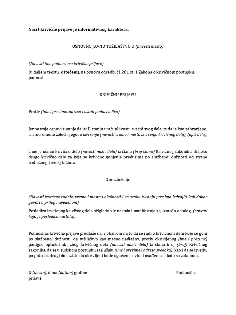 Krivična Prijava Obrazac | PDF