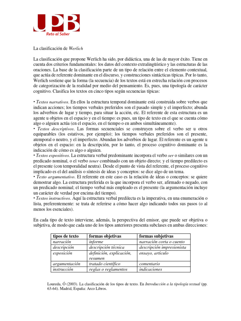 Tipología textual según Werlich | PDF | Verbo | Narración