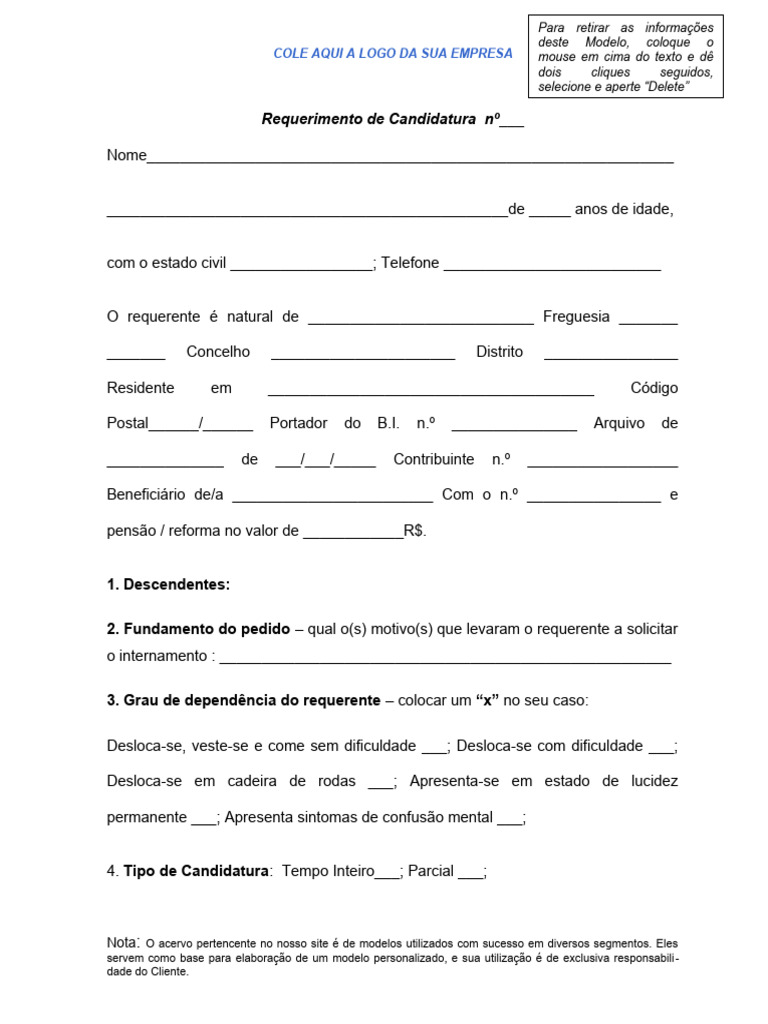 Formulário de Requerimento de Candidatura | PDF