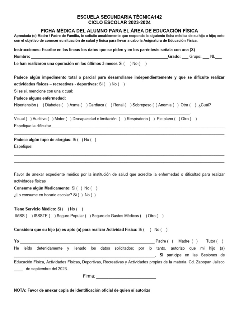 Ficha Medica 23 24 | Descargar gratis PDF | Ciencias de la Salud ...