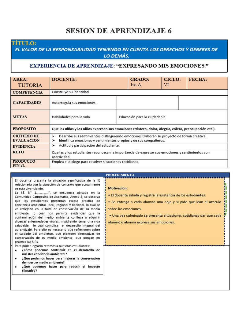 SESION 6 - Emociones | PDF | Las emociones | Aprendizaje