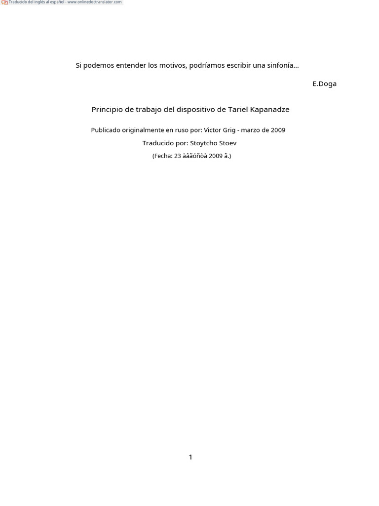 Principio de Trabajo Del Dispositivo de Tariel Kapanadze Por Victor ...