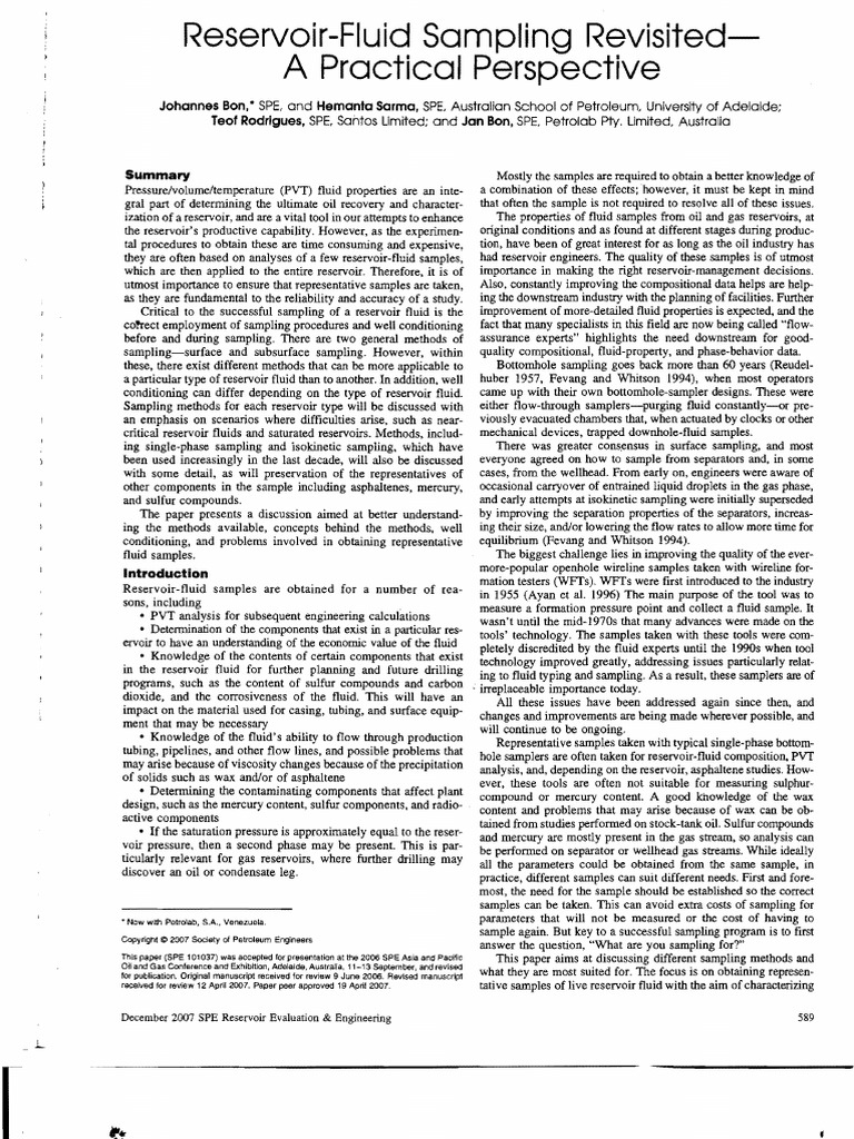 6-Reservoir Fluid Sampling Revisated A Practical Perspective | PDF ...