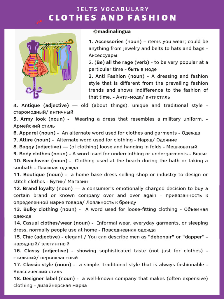 Clothes-Fashion IELTS Vocabulary | PDF | Fashion | Clothing
