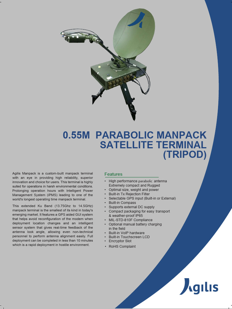Agilis Parabolic Manpack Satellite Terminal Tripod Spec Sheet | PDF ...