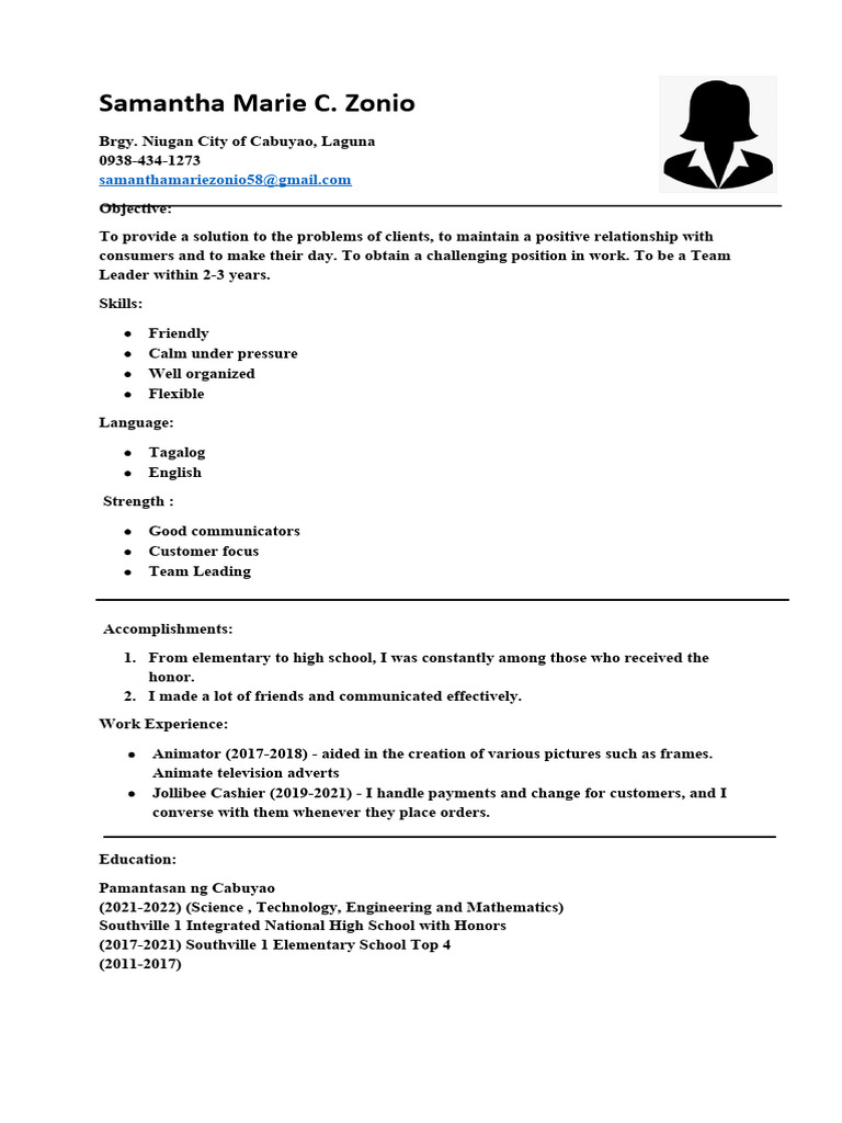 PERFORMANCE TASK - RESUME Reading and Writing | PDF