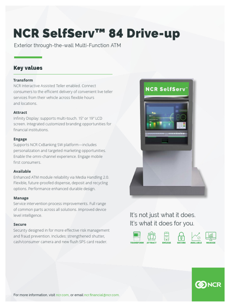 Banking Intelligent Deposit Atms NCR Selfserv 84 Drive Up | PDF | Automated Teller Machine ...