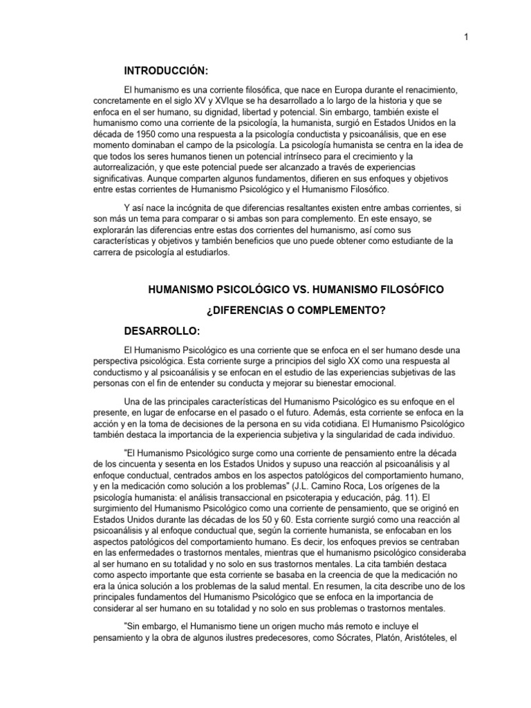 Humanismo Filosófico Vs Humanismo Pasicológico | PDF | Sicología ...