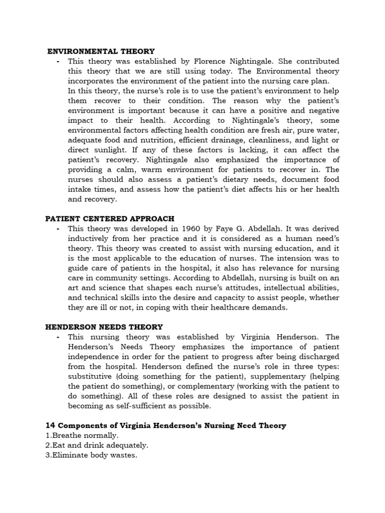 Environmental Theory | PDF | Nursing | Well Being