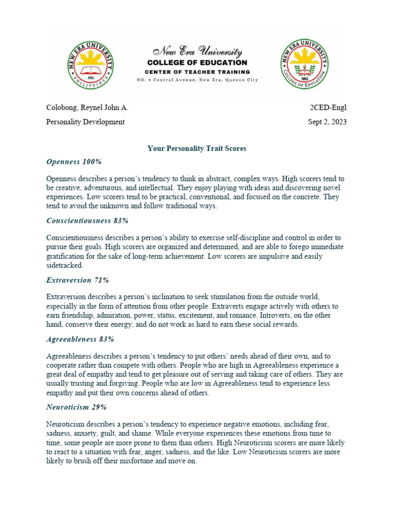 Big 5 Personality Test | PDF | Extraversion And Introversion | Empathy