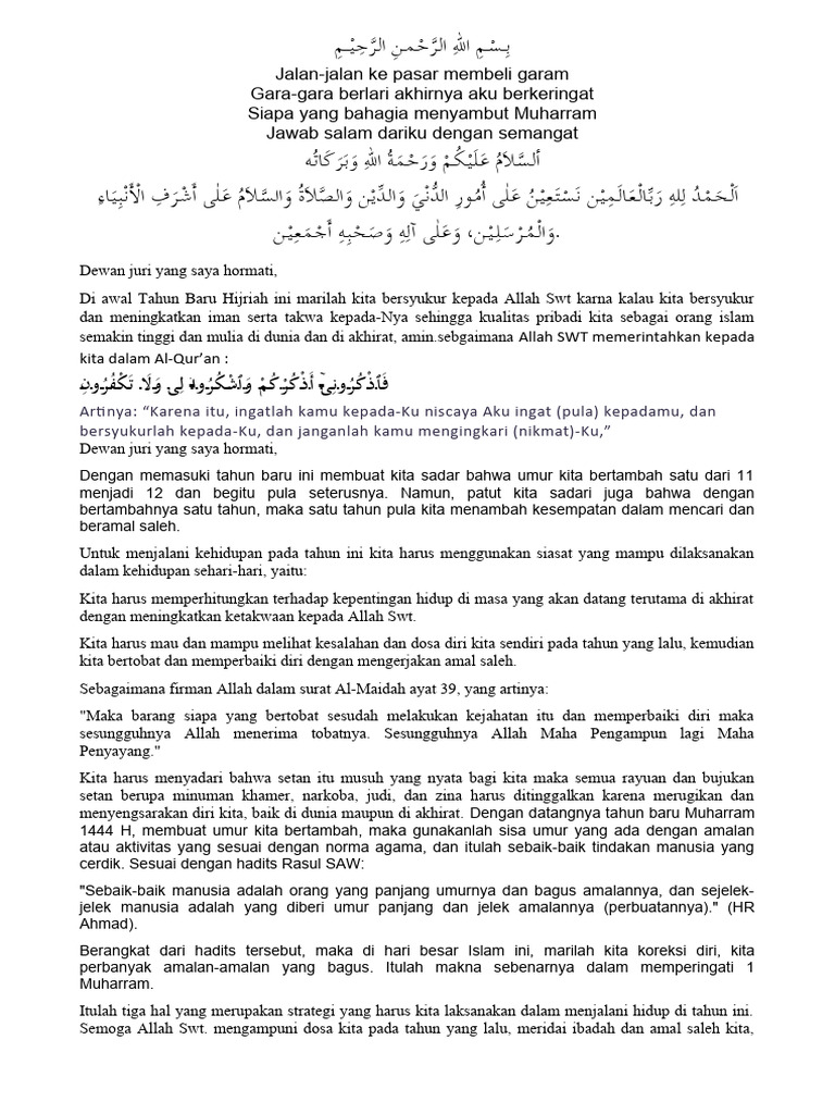 Pidato Rayyan Tahun Baru Hijriyyah | PDF | Agama & Spiritualitas