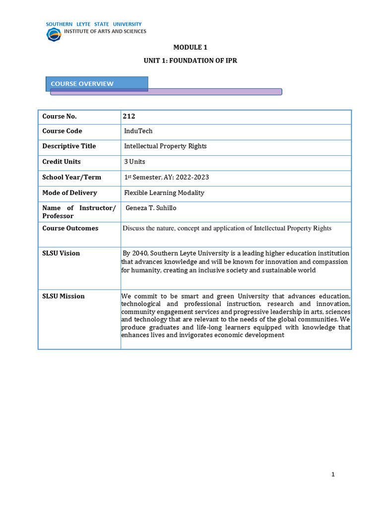 IPR Module 1 Foundation of IPR Final | PDF | Intellectual Property | Trademark