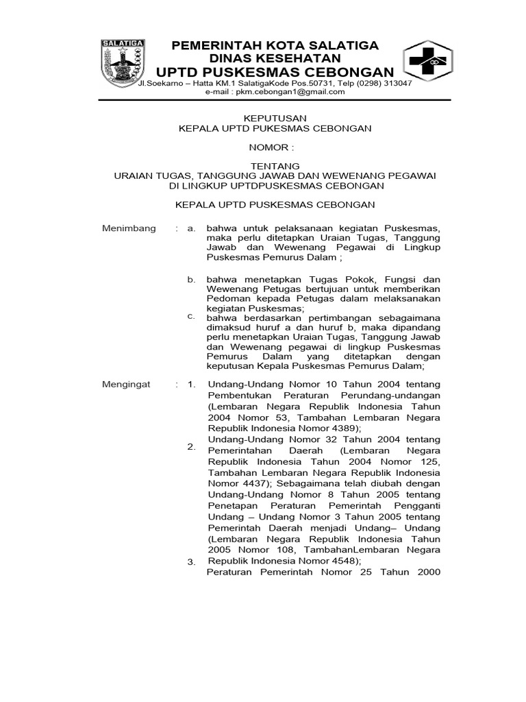 SK Uraian Tugas Tanggung Jawab Dan Wewenang Sesuai Struktur | PDF