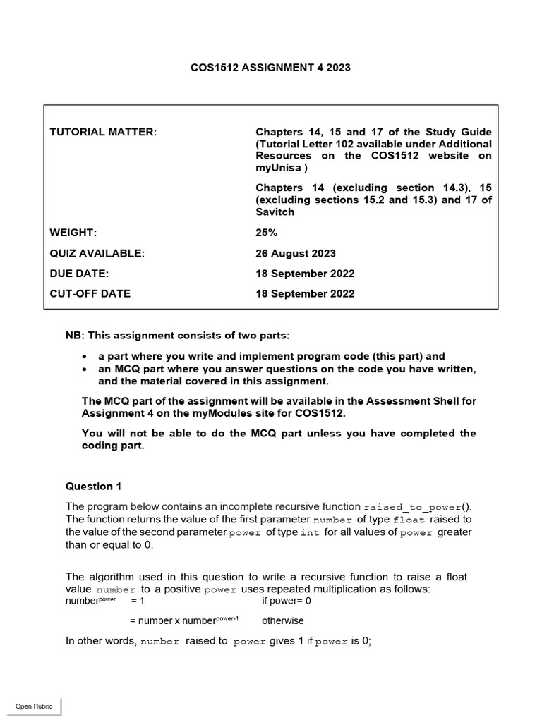 Cos1512 Assignment 4 2023 Pdf Inheritance Object Oriented