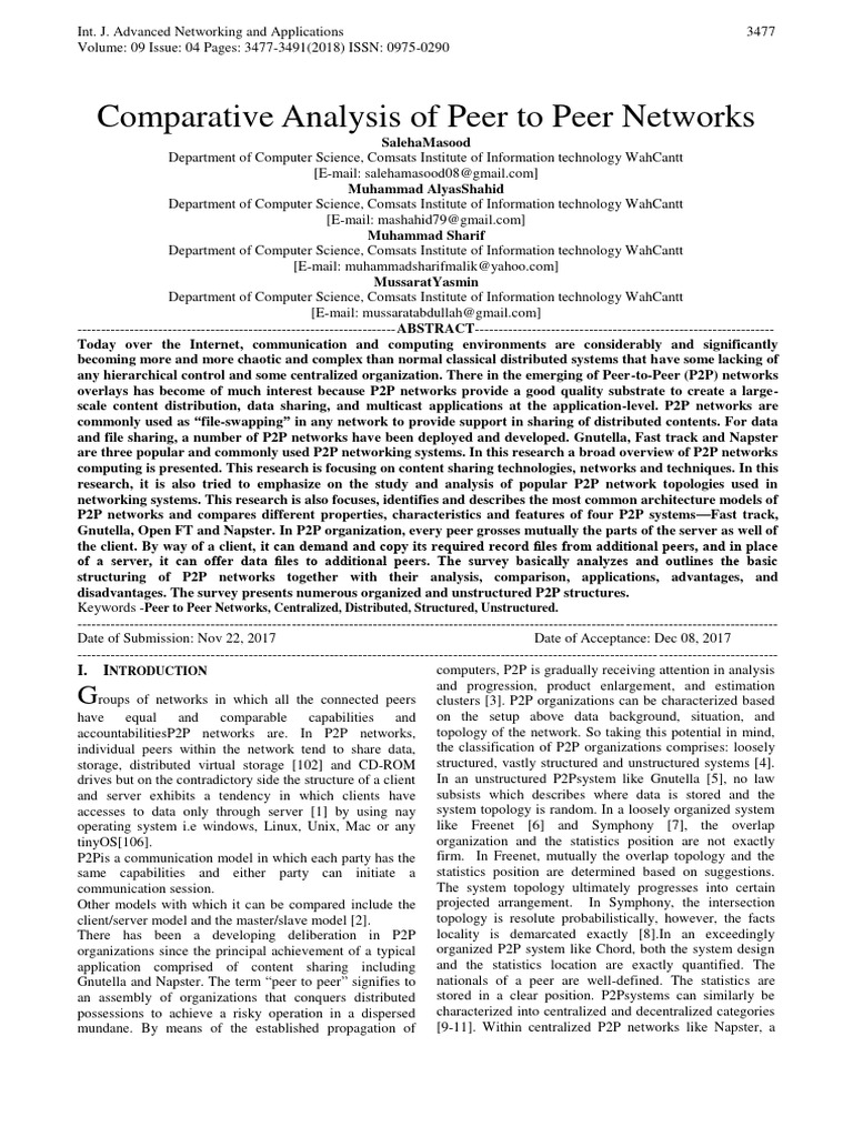 Comparative Analysis of Peer To Peer Networks | PDF | Peer To Peer | Computer Network