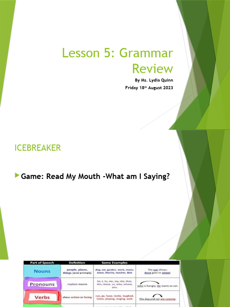 Lesson 5 Grammar Review | PDF | Grammatical Number | Verb