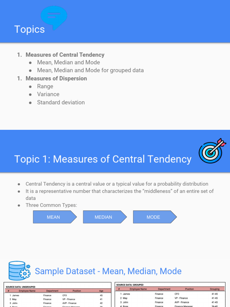 Measures of Central Tendency and Dispersion | PDF | Standard Deviation | Variance