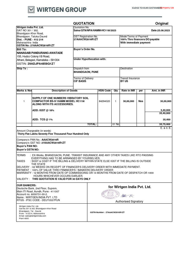 NPA HC119i - Quotation | PDF | Payments | Money