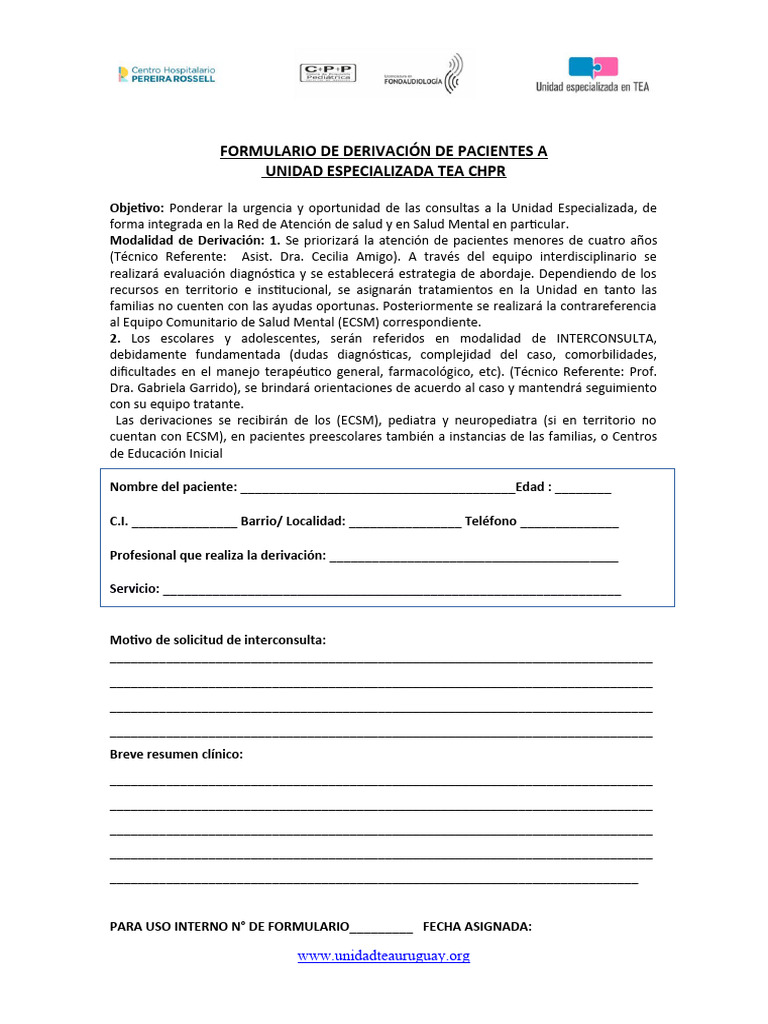 2019 Formulario de Derivacion Unidad Tea | PDF | Ciencias de la Salud | Especialidades Medicas