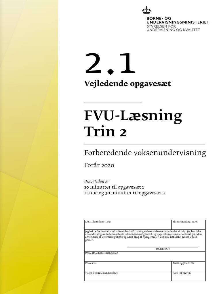 FVU-læsning Vejledende 2.1 2020 Opgaver | PDF