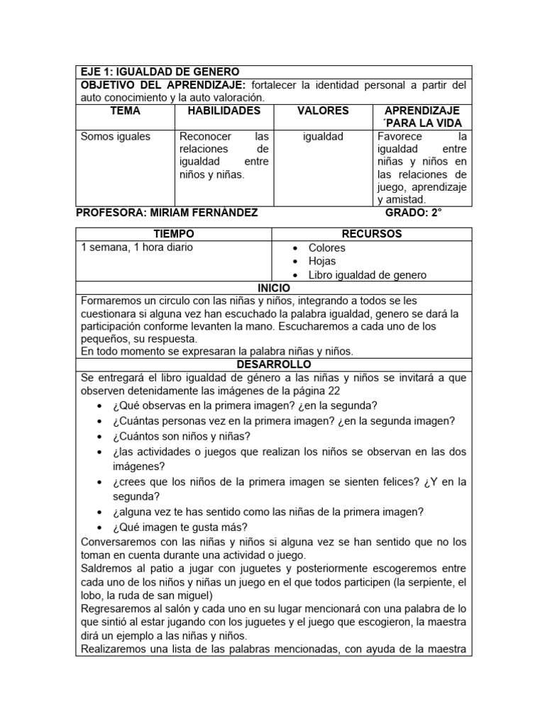 Igualdad de Género en Educación Primaria | PDF | Artes del Lenguaje y ...