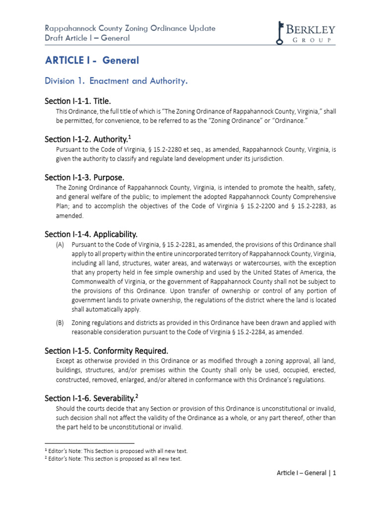 Rapp Zoning Ordinance - Article I General Revised | PDF | Code Of Virginia | Article One Of The ...