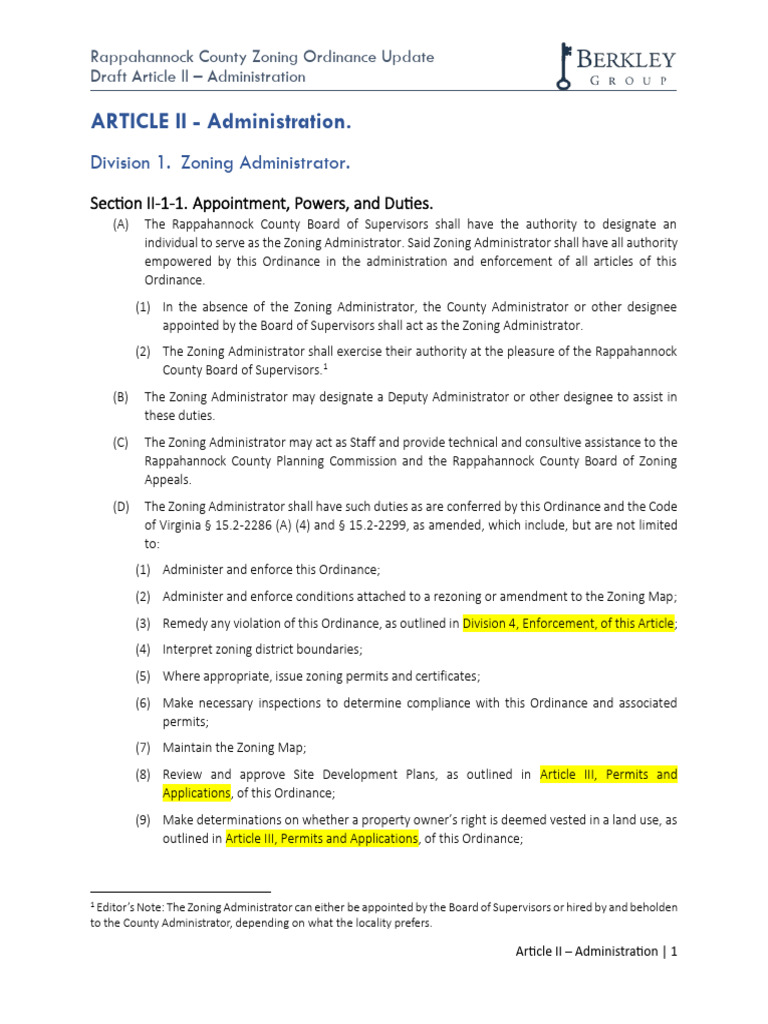 Rapp Zoning Ordinance - Article II Administration Revised | PDF | Code Of Virginia | Article Two ...
