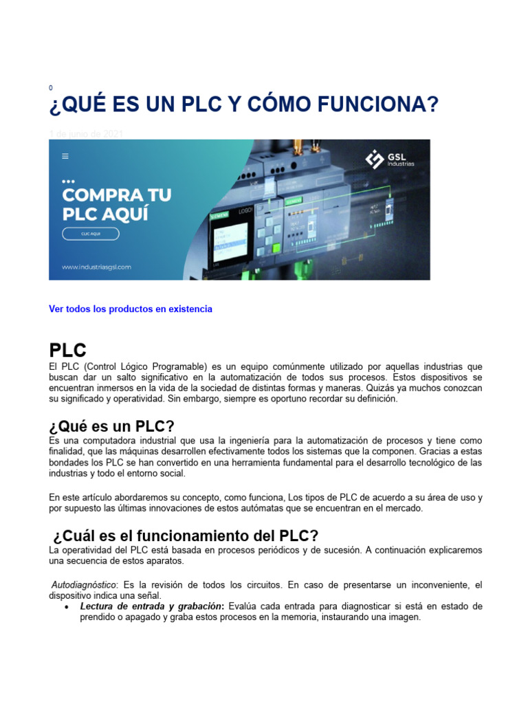 ¿Qué Es Un PLC Y Cómo Funciona? | PDF | Controlador lógico programable | Automatización