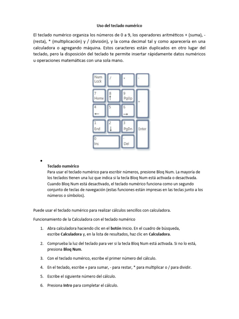 Uso del teclado numérico. | PDF