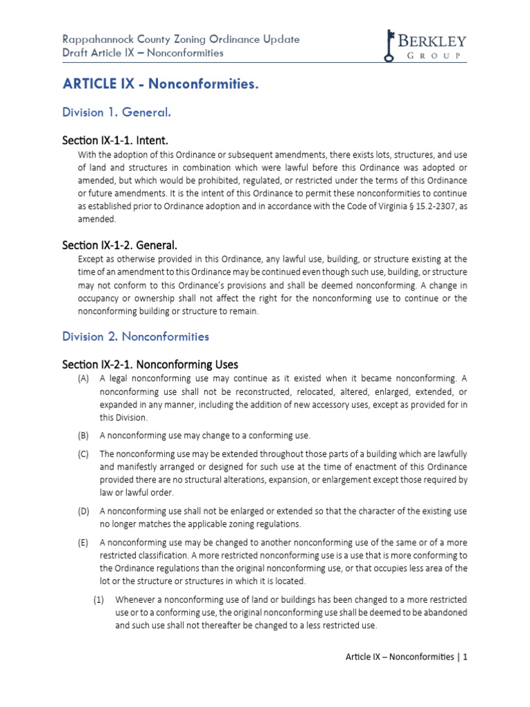 Rapp Zoning Ordinance - Article IX Nonconformities Revised | Download Free PDF | Zoning | Code ...