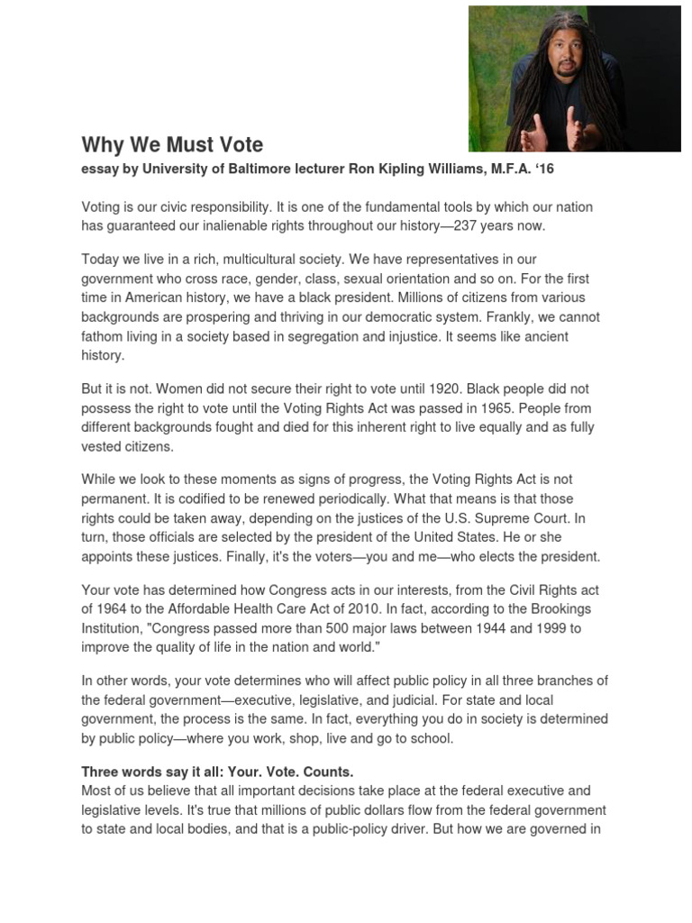 Why We Must Vote - by Ron Kipling Williams | PDF | Elections | Voting