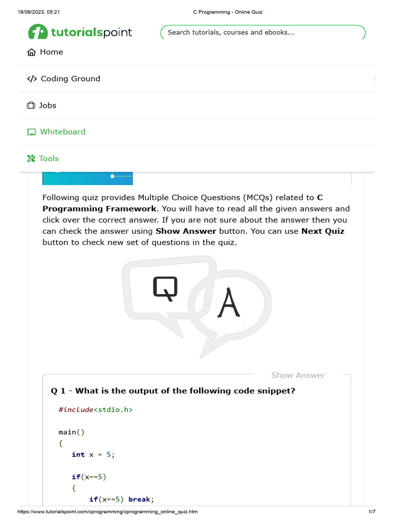 C Programming Online Quiz Pdf Pointer Computer Programming