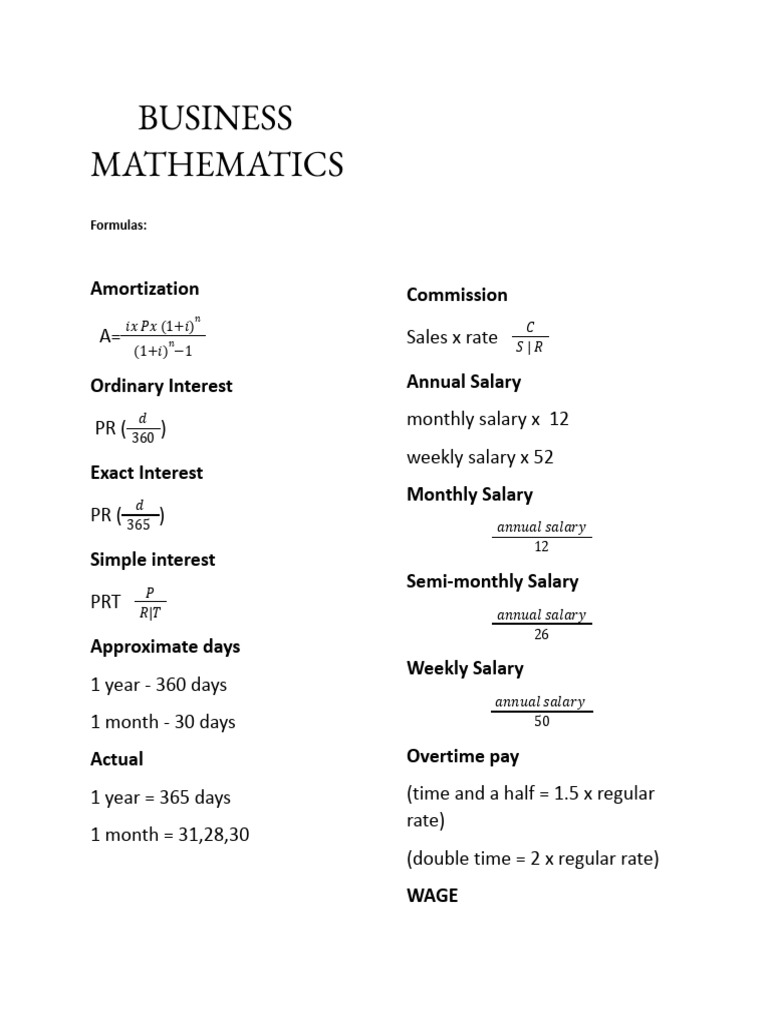 BUSINESS MATHEMATICS Reviewer | PDF | Salary | Tax Deduction