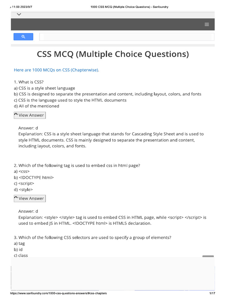 M C Q On Css Pdf