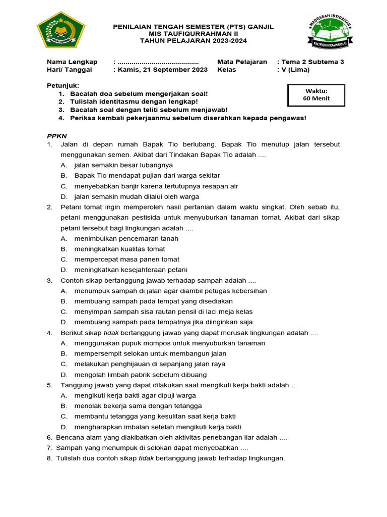 PTS Kelas 5 Tema 2 ST 3 | PDF