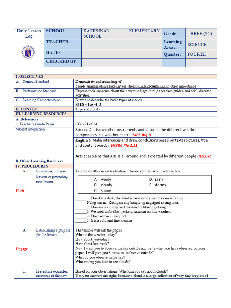 Grade 3 COT Science Q4 | PDF | Cloud | Sky