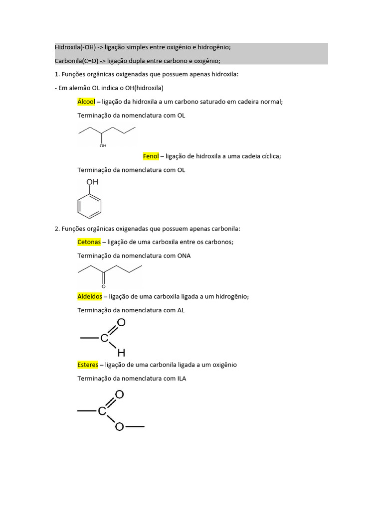 Funções Orgânicas Oxigenadas e Nomenclatura | PDF
