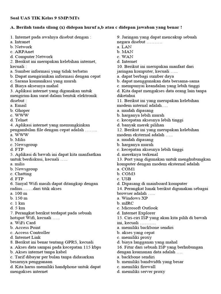 70+ Contoh Soal UAS TIK Kelas 9 SMP MTs Semester Genah | PDF | Teknologi & Rekayasa