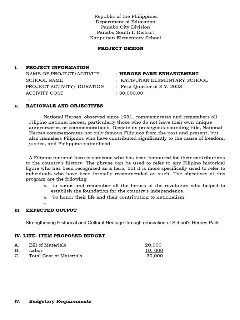 Project Design Heroes Park | PDF