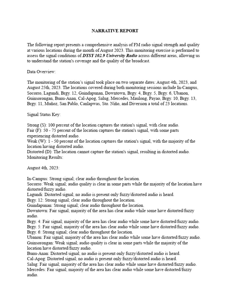 Narrative Report | PDF | Radio | Telecommunications Engineering
