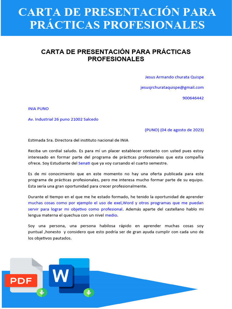 Carta de Presentacion para Practicas Profesionales | PDF
