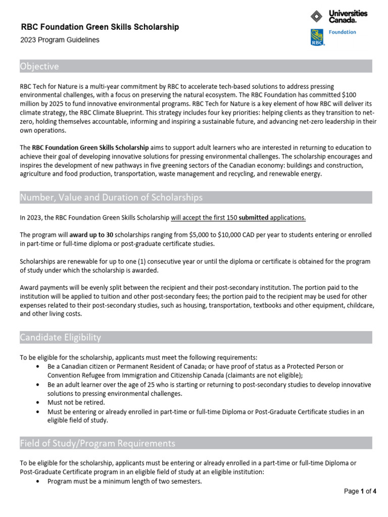 1 1400686 2023 RBC Foundation Green Skills Scholarship Guidelines | PDF ...