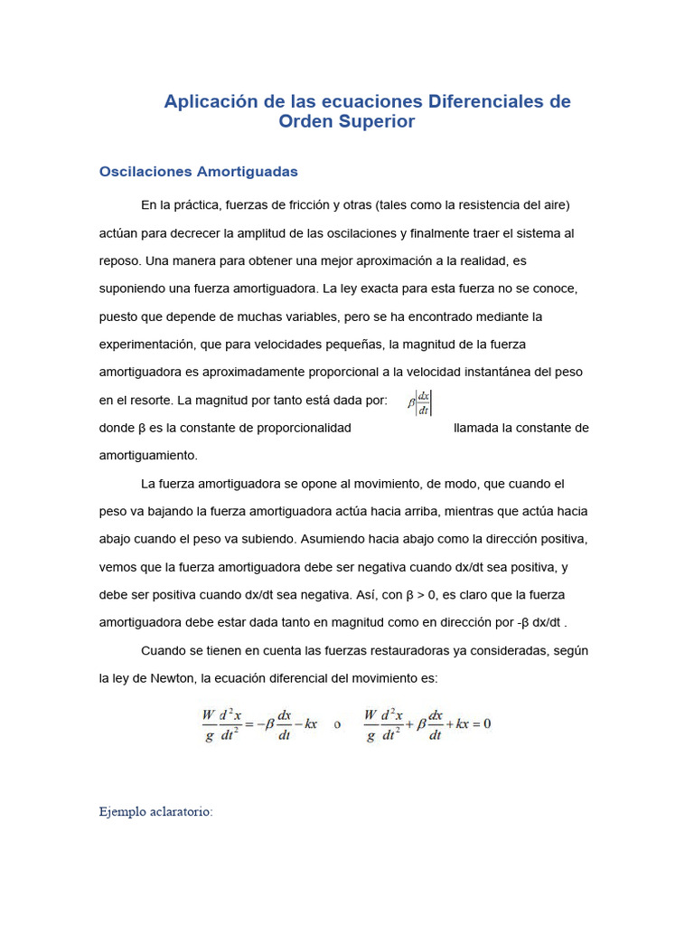 Aplicación de Las Ecuaciones Diferenciales de Orden Superior | PDF | Ecuaciones | Fuerza