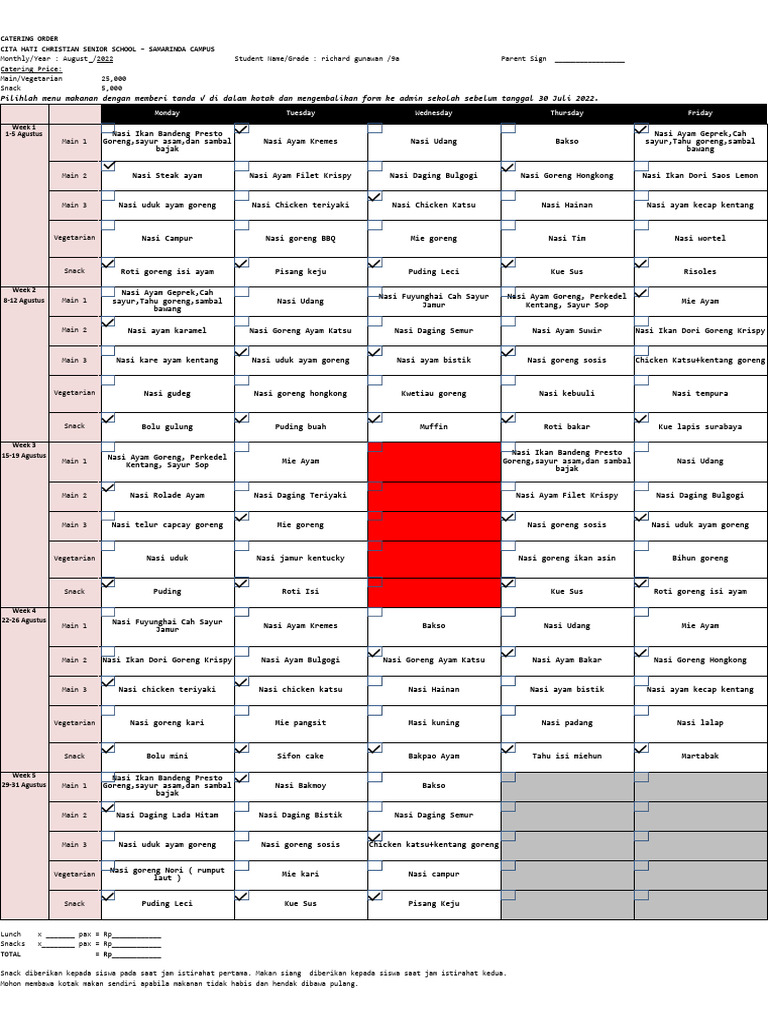Form Kantin Agustus 2022 Salinan | PDF