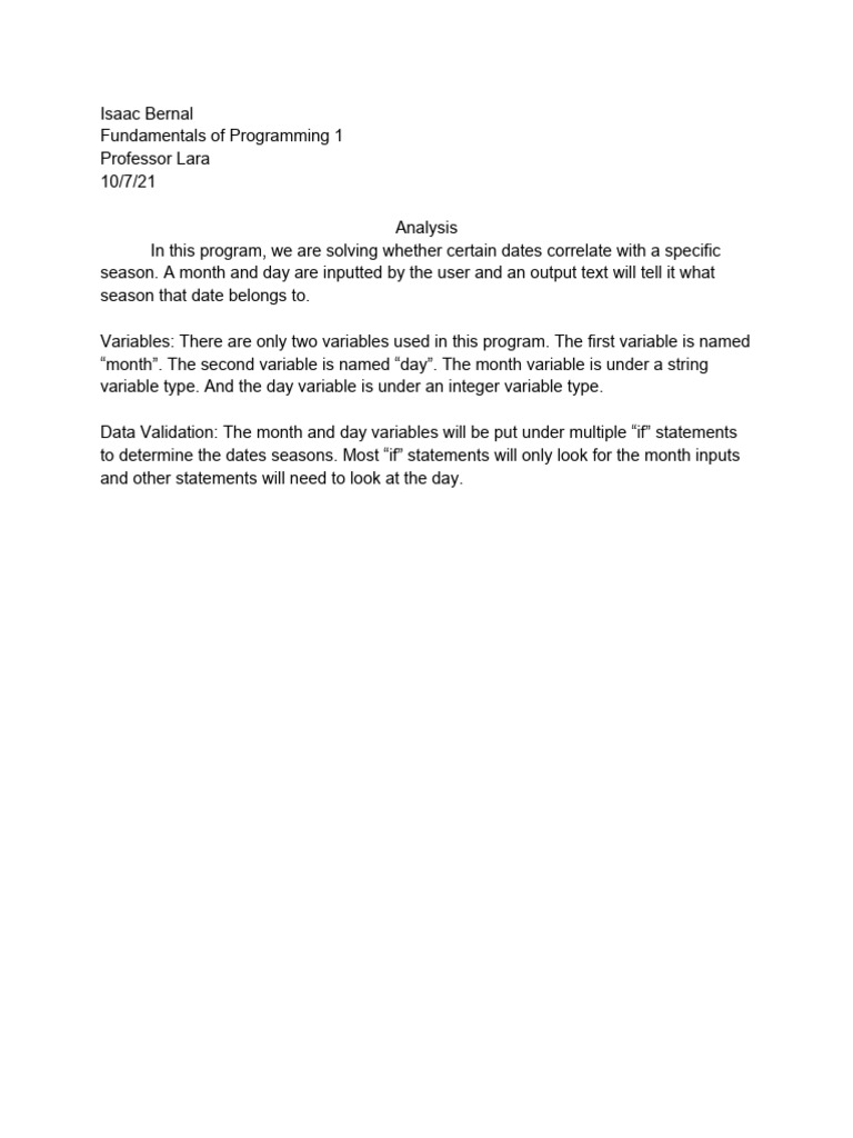 Conditional Statement - Seasons | PDF | Variable (Computer Science ...