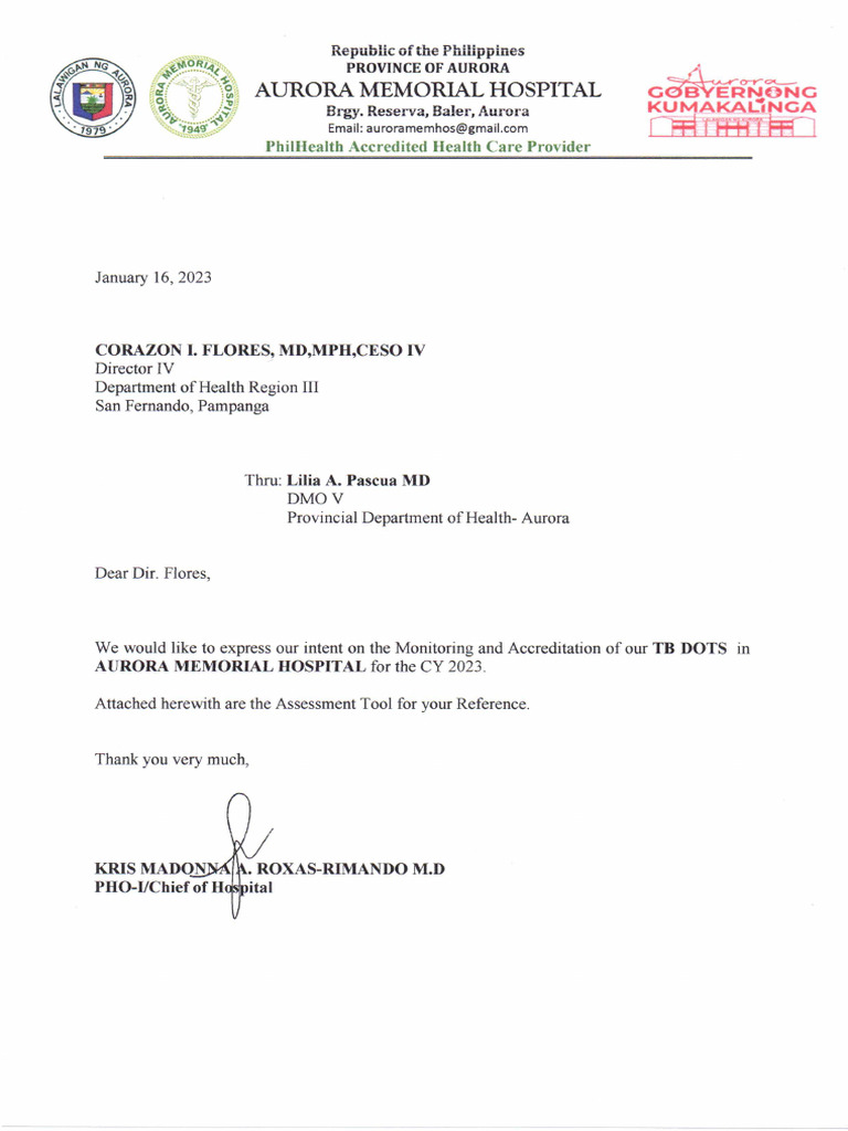 AMH TB DOTS Letter of Intent | PDF